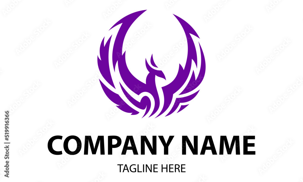 Purple Color Phoenix Bird with Spread Wing Logo Design Stock Vector ...
