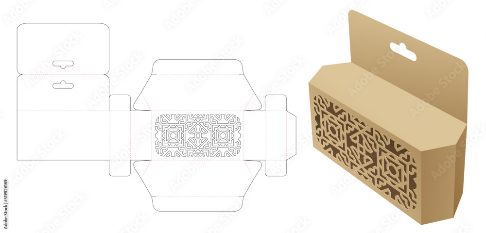 stenciled box die cut template and 3D mockup Stock Vector | Adobe Stock