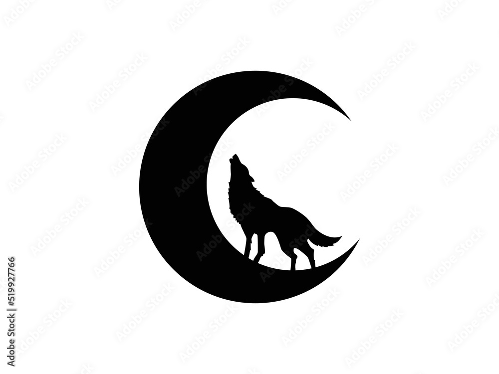 Wolf Howling at the moon Icon Vector illustration. Wolf and Moon symbol ...