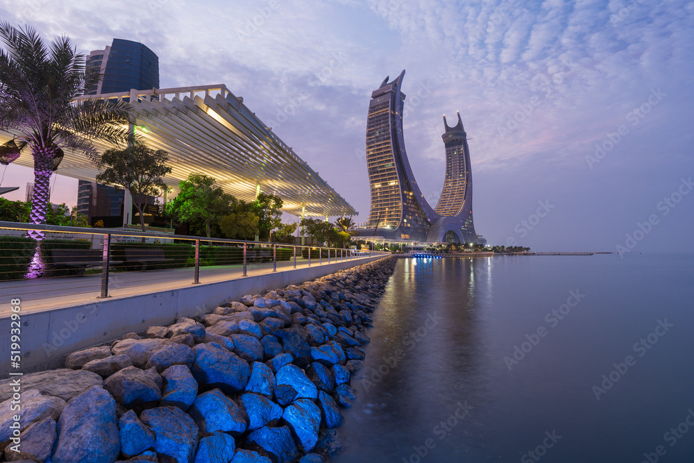 Katara Twin Tower Hotel, Lusail Marina Park Doha, Qatar. Stock Photo ...