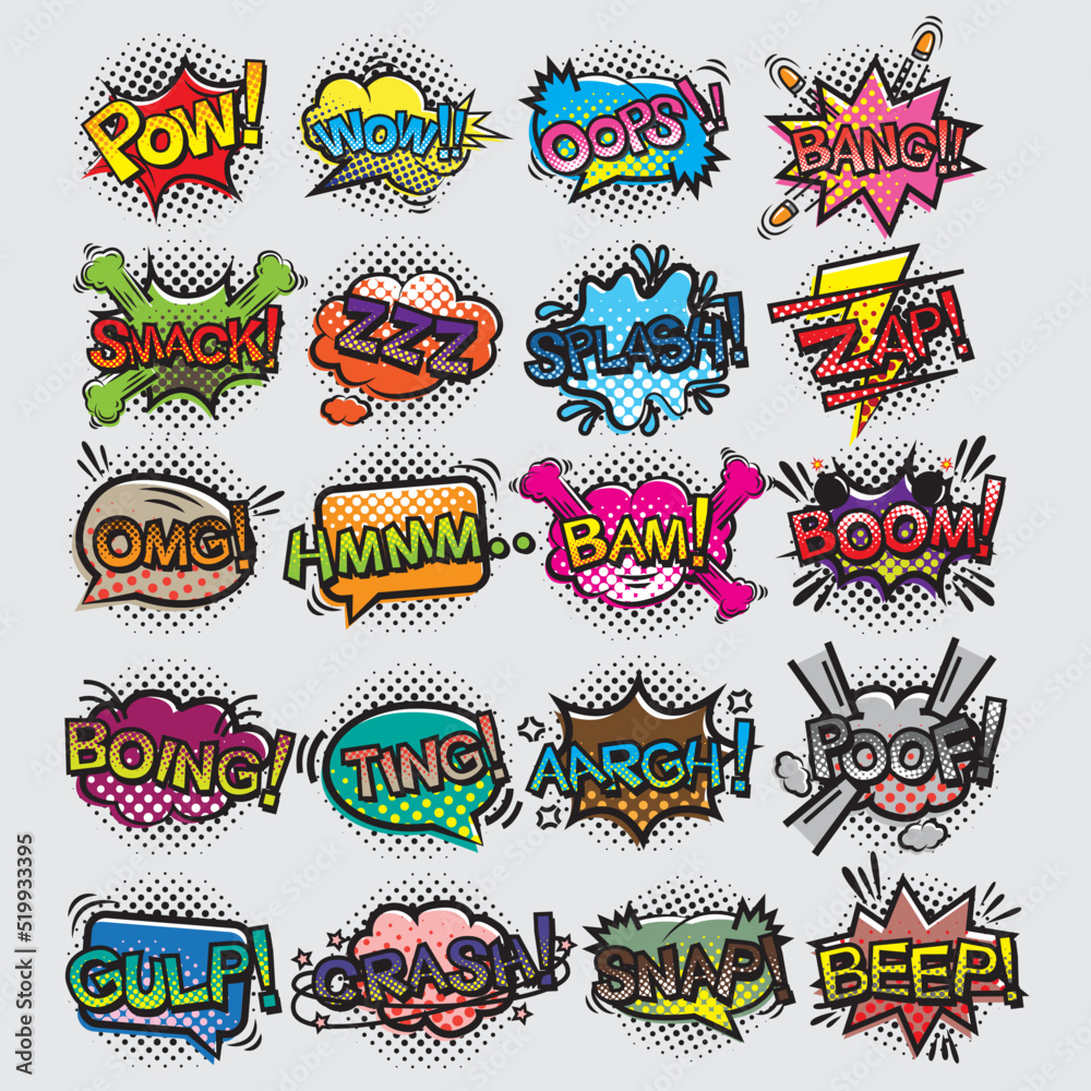 Comic speech bubble. Cartoon comic book text clouds. Comic pop art book ...