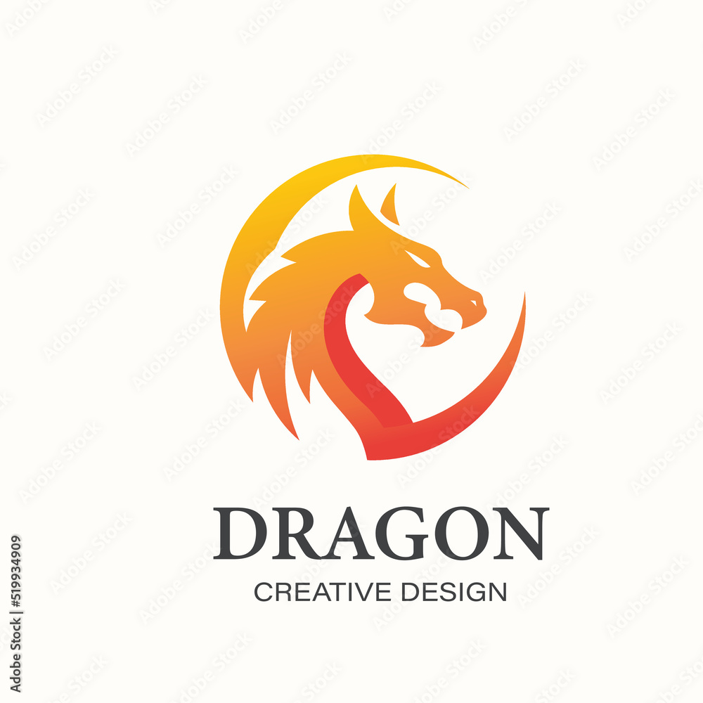 dragon head in a circle shape logo design Stock Vector | Adobe Stock