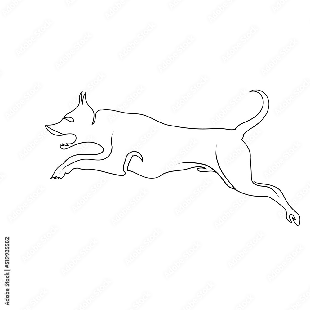 Dog run line art drawing style, the dog sketch black linear isolated on ...