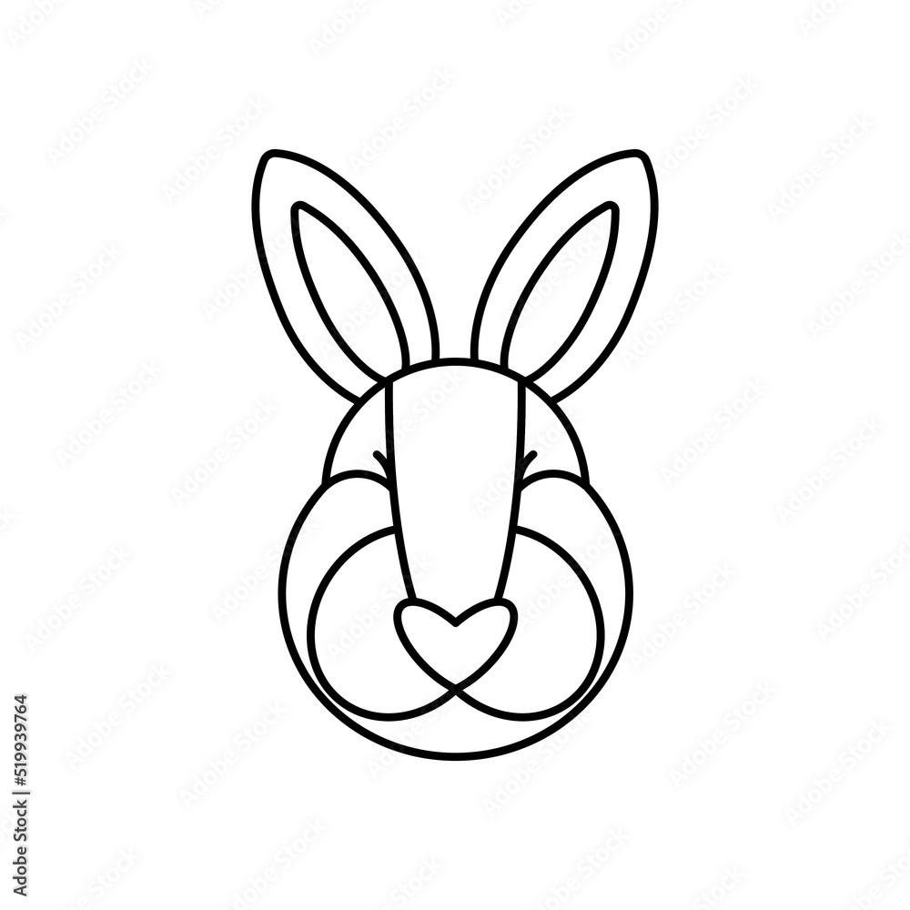 Bunny label. Outline symbol rabbit logo. Hare head sticker or emblem ...