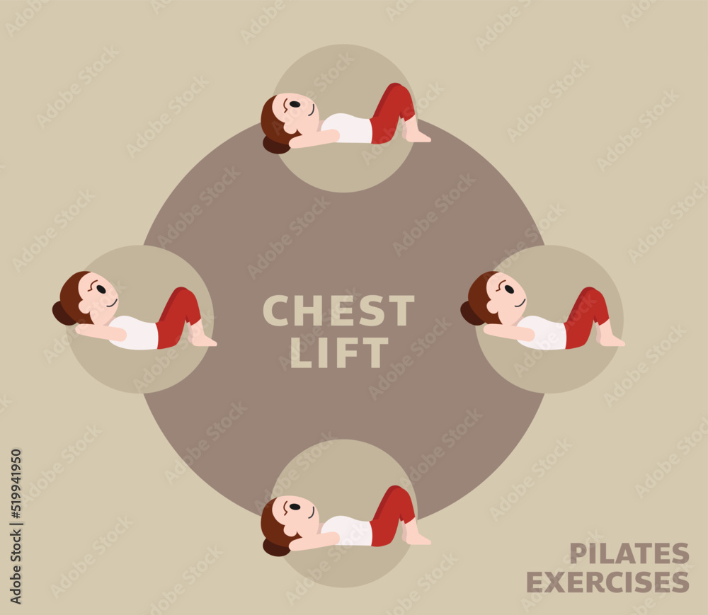 Pilates Moves Exercises Chest Lift Cute Cartoon Vector Illustration ...