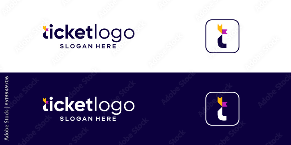 Ticket wordmark logo vector design. Ticket icon on Logo Design Letter t ...