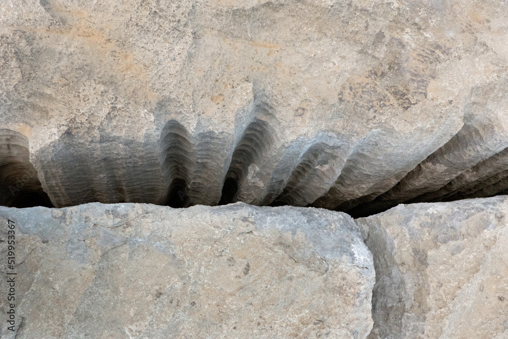 Small karst features in limestone, caused by dissolution of calcium ...