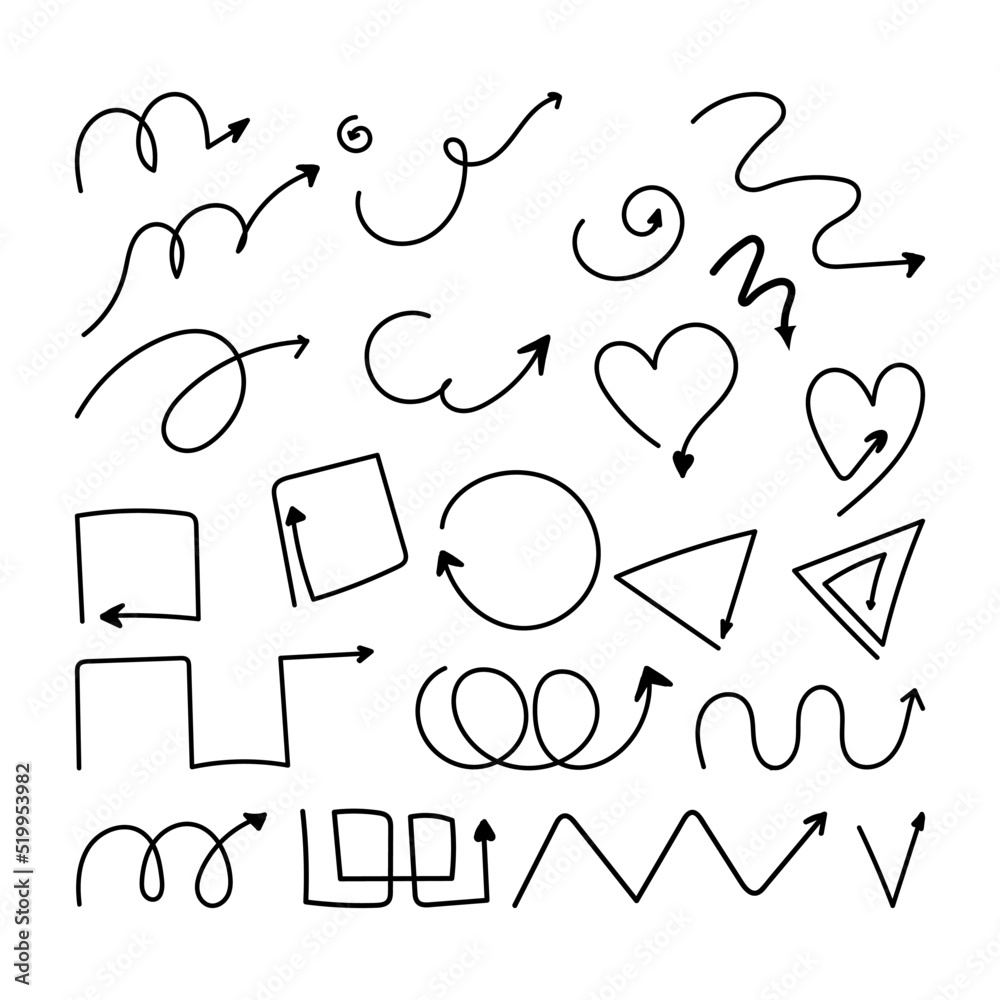 Wavy arrows in various combinations. Arrow lines, arrow hearts ...