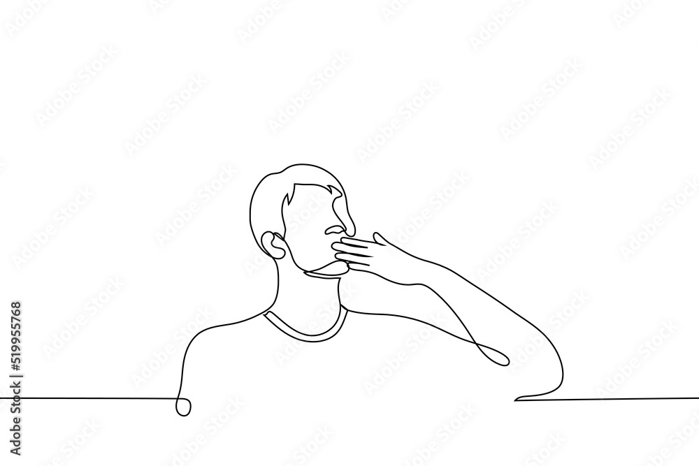 man kisses his hand before air kiss - one line drawing. fly kiss ...