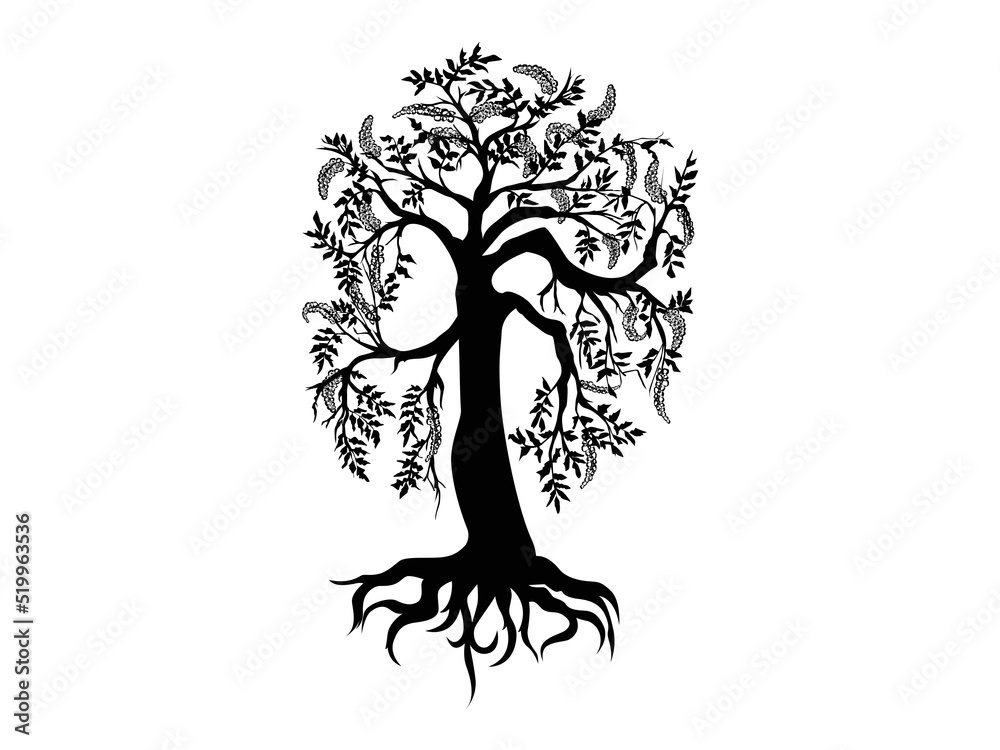 Tree with Roots Icon Vector illustration. Tree with branch leaves and ...