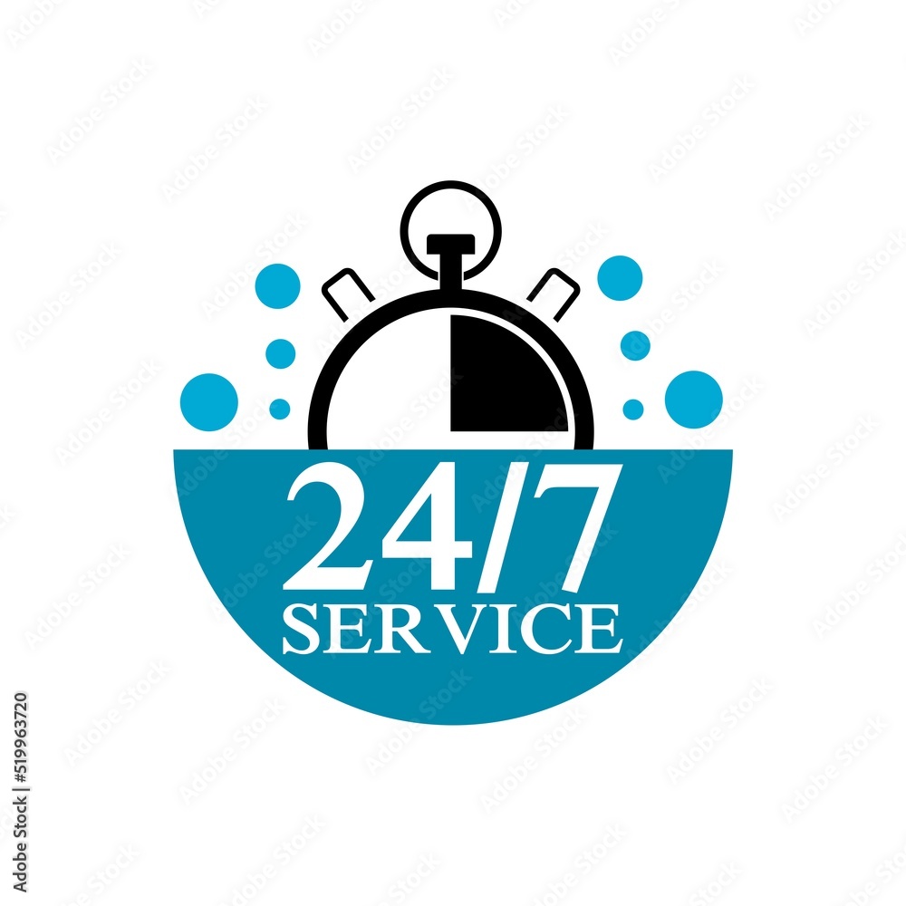 24 7 Service Icon. Banner 24 hours a day open. 24-7 open, concept with ...