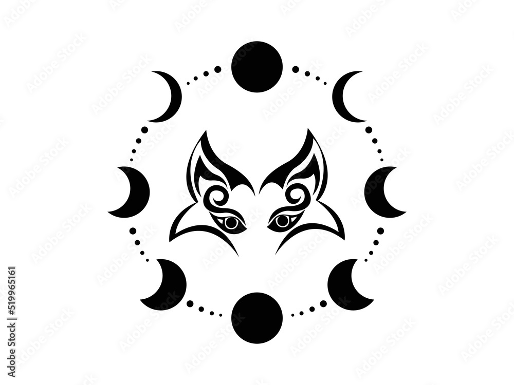 Moon and Wolf Vector illustration. Moon Circle and Magic Symbol. Moon ...