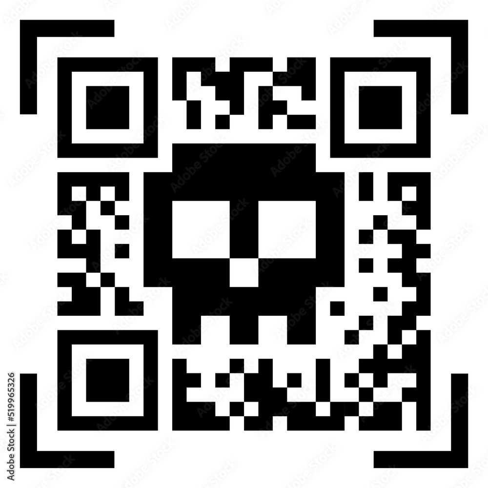 vector black pixel pattern human skull stylized as qr code. isolated on ...