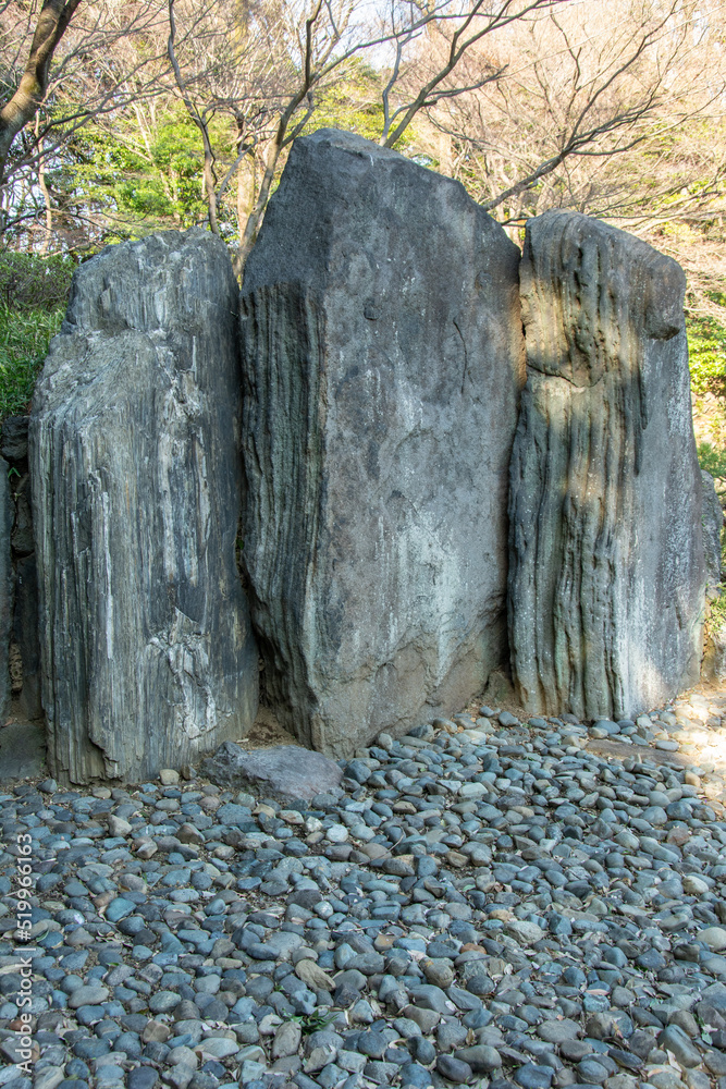 Ancient Byobu-iwa (picture screen rock) rocks in Koishikawa Korakuen ...