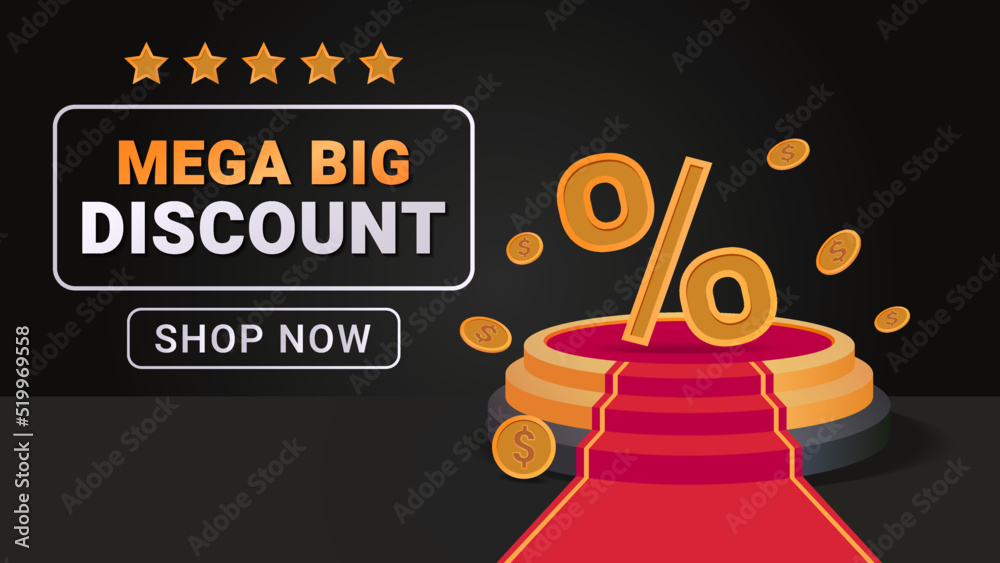 vector Illustration mega big discount black background and red carpet ...