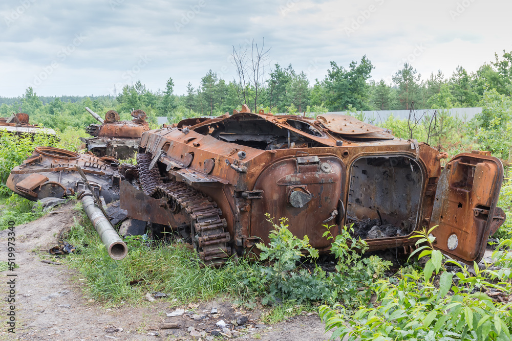 Russian armored vehicles destroyed in invasion of Ukraine, 2022 Stock ...