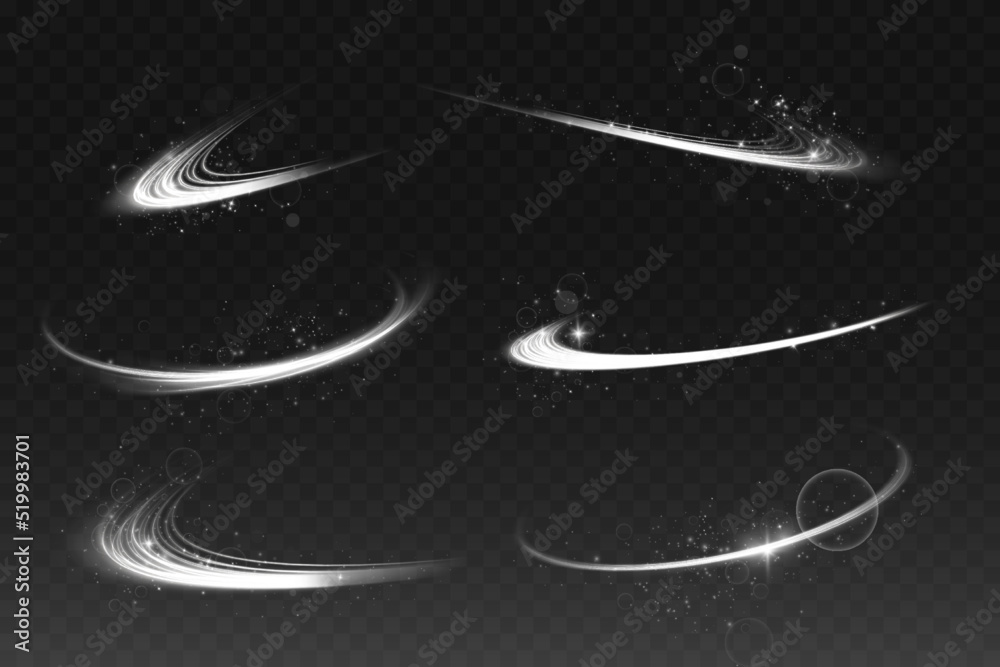 Set of Abstract light lines of movement and speed with white color sparkles. Light everyday ...