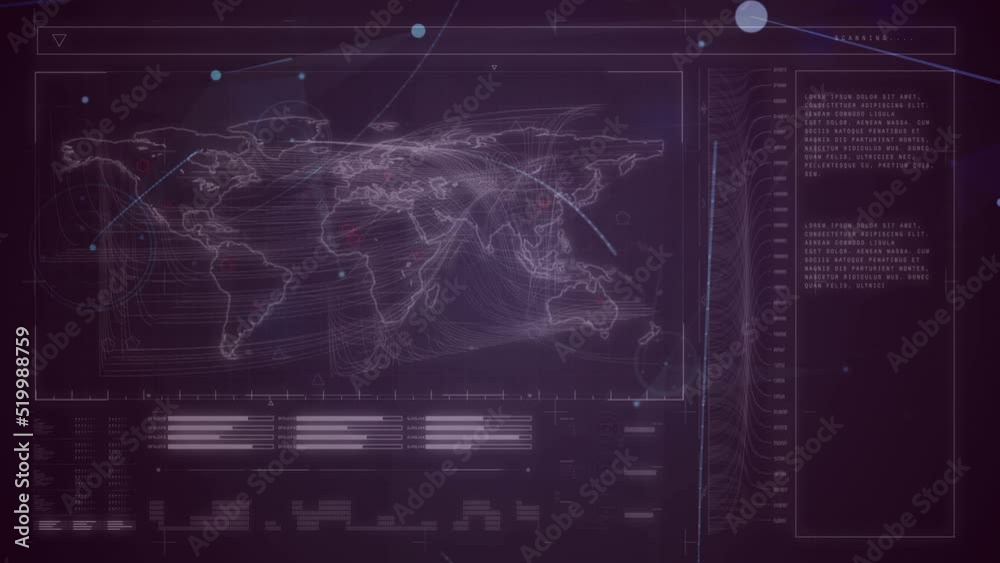 Animation of connections and data processing on digital screen with ...