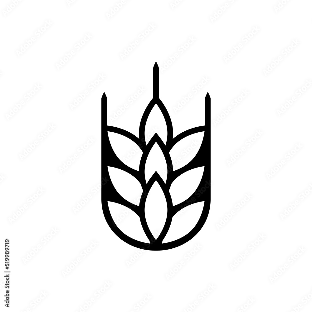 Spike of wheat with grains. Vector illustration. Isolated black and ...