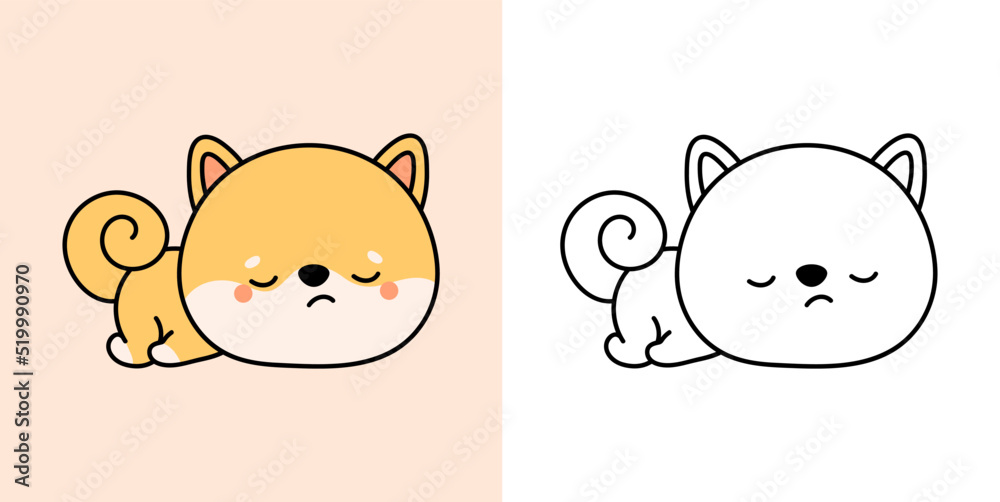 Clipart Shiba Inu Multicolored and Black and White. Cute Clip Art Shiba ...
