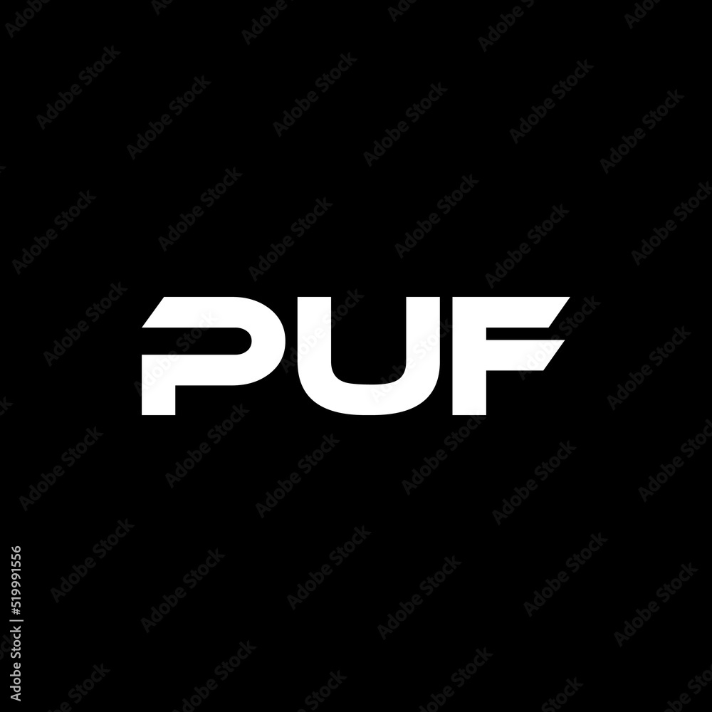 PUF letter logo design with black background in illustrator, vector ...