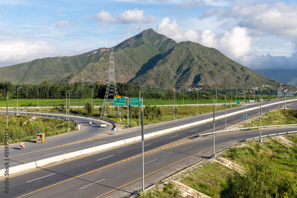 Beautiful scenery of the Nation highway near the entry point of Swat ...
