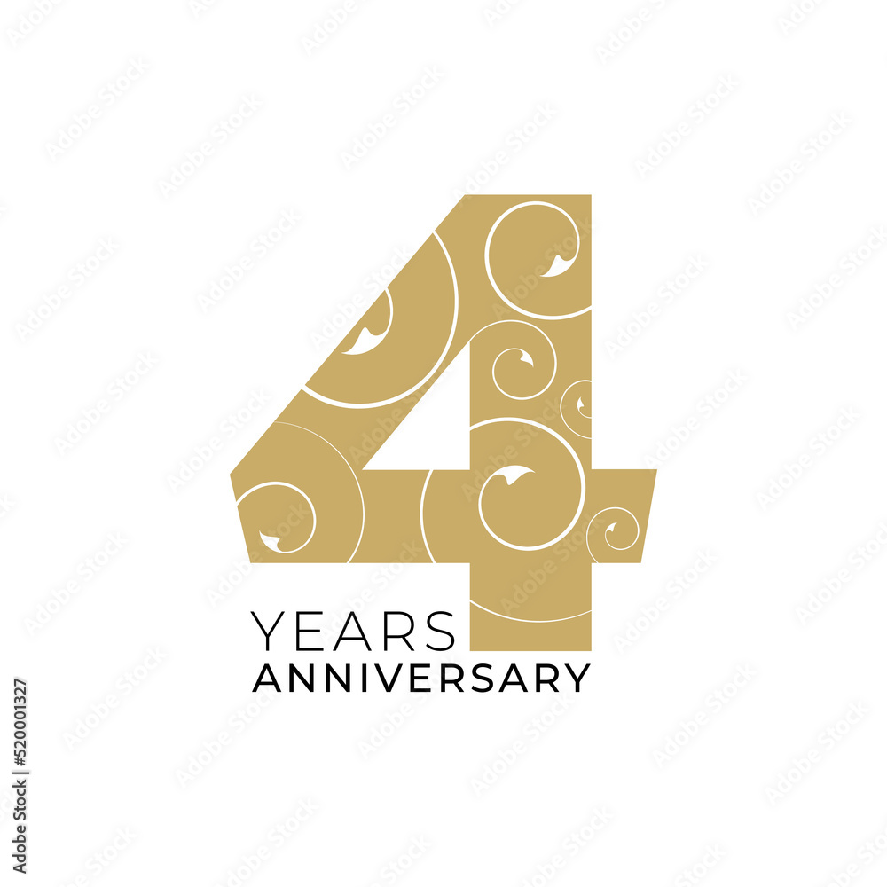 4 Year Anniversary Logo, 4 birthday, Vector Template Design element for ...