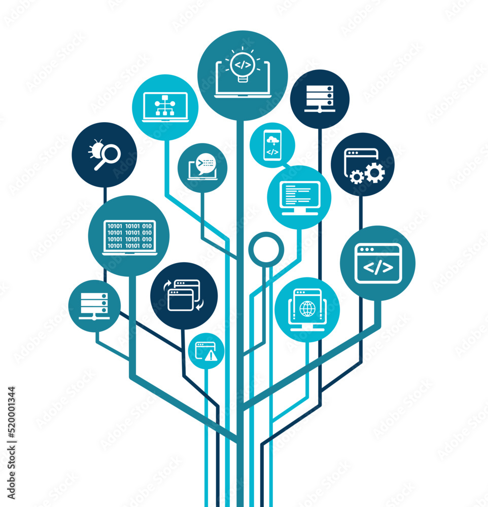 Software Engineering Or Programming Vector Illustration Blue Concept Related To Html Coding