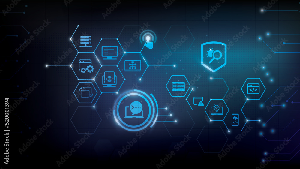 software engineering or programming vector illustration. Blue concept ...