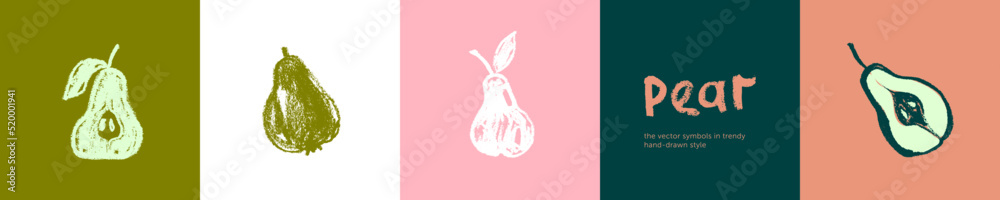 Vector Pear symbol isolated. Color hand drawn fruit icon. Stencil style ...