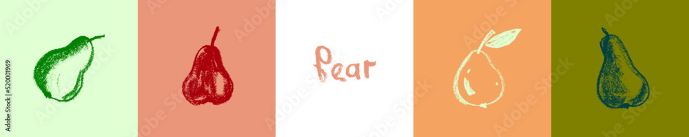 Vector Pear symbol isolated. Color hand drawn fruit icon. Stencil style ...