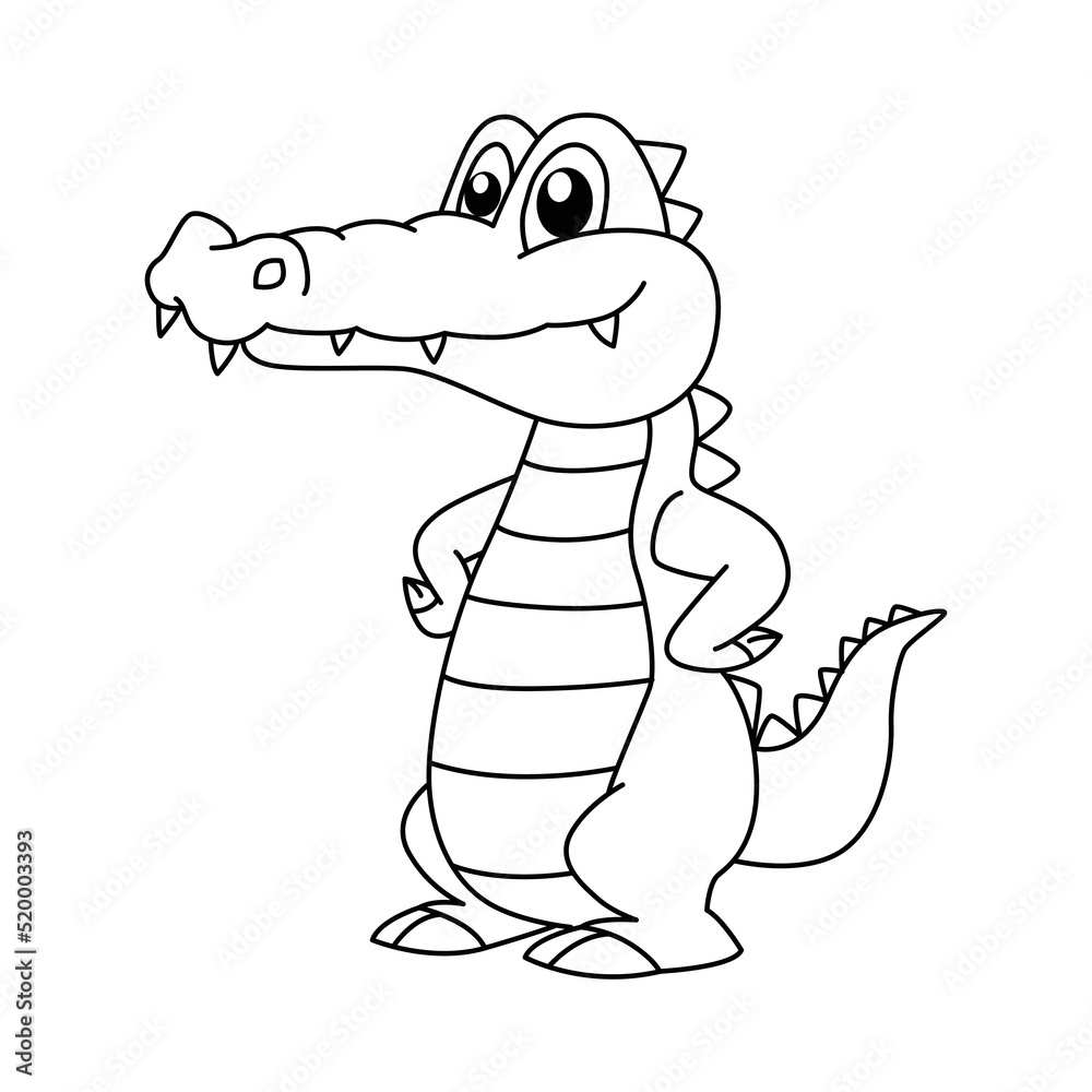 Cute crocodile cartoon coloring page illustration vector. For kids ...