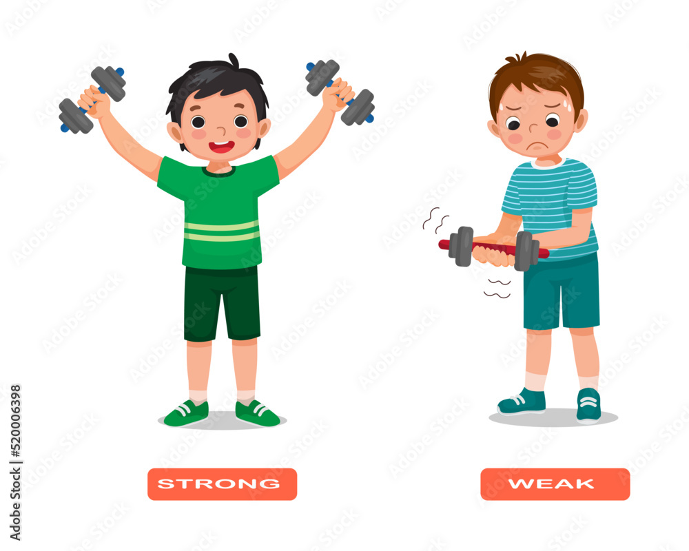 Opposite Adjective Antonym Strong And Weak Words Illustration Of Kids Opposite Adjective Antonym Strong And Weak Words Illustration Of Kids