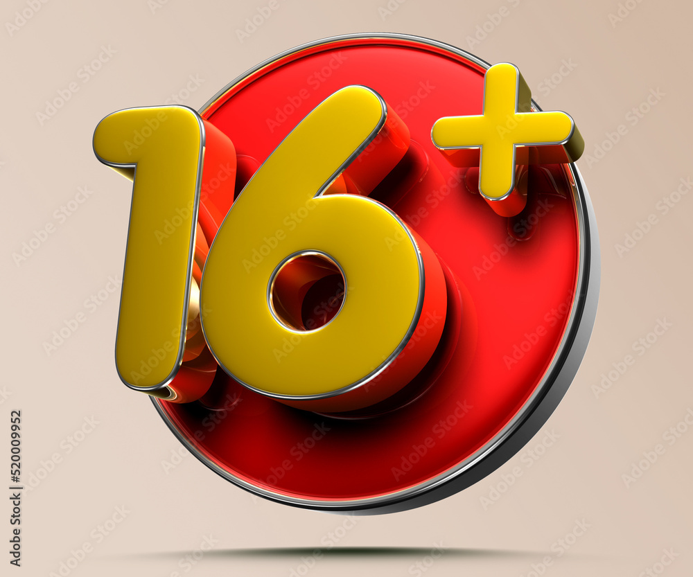 16 plus 3D illustration on light cream background have work path ...