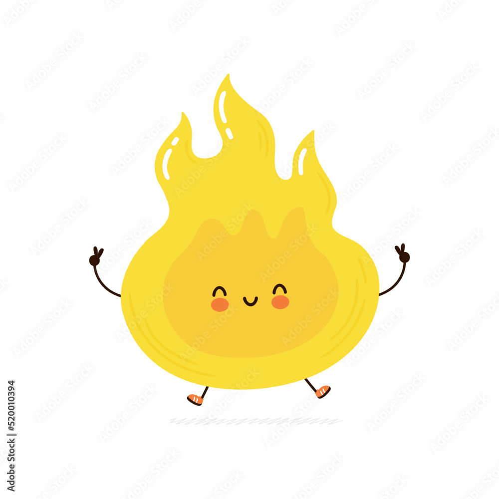 Cute funny flame character. Vector hand drawn cartoon kawaii character ...
