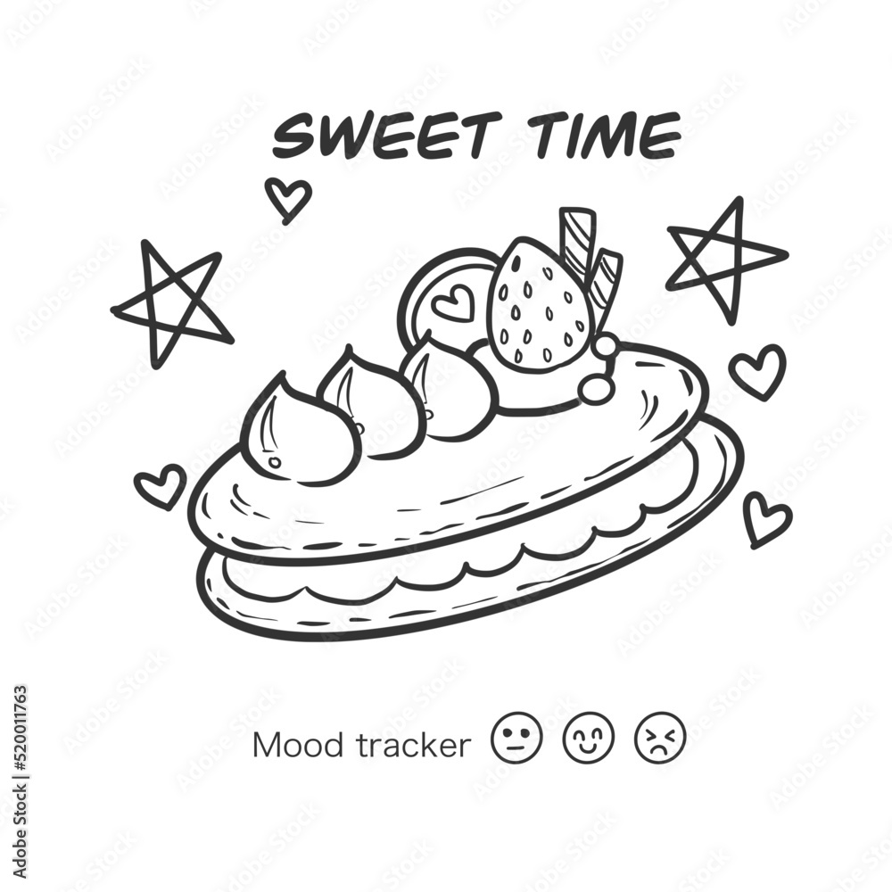 Sweet Eclair coloring page for kid. Stock Vector | Adobe Stock