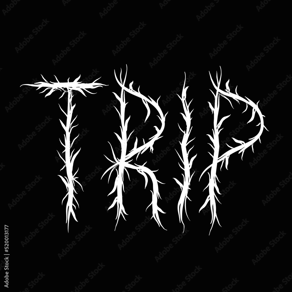 Trip word,trendy black metal style letters.Vector hand drawn ...