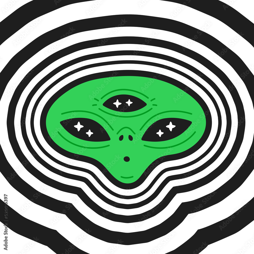 Funny alien head. Vector hand drawn doodle cartoon illustration icon ...