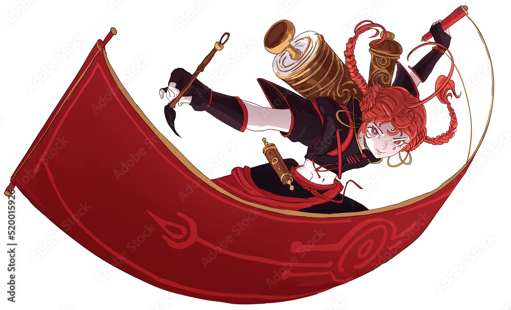 A determined cute anime girl, magical calligrapher, she unfolds an ...