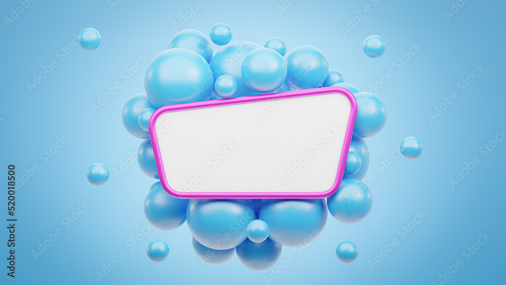 Banner with glossy pink frame and spheres cluster. Abstract composition ...