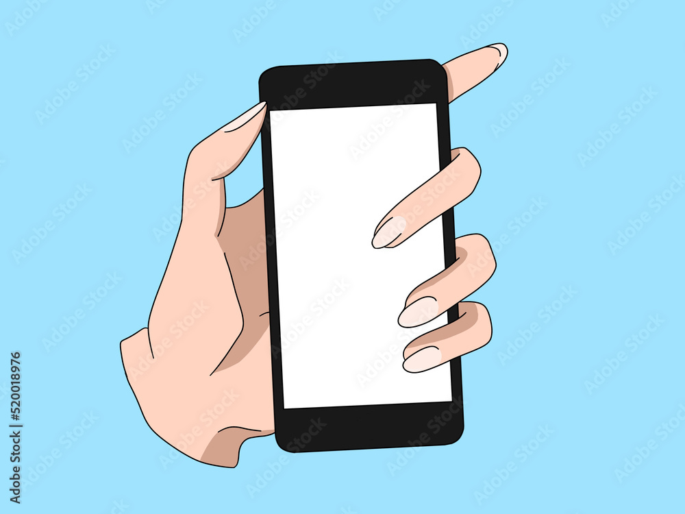 Hand holding smartphone. Illustration of a hand holding a smartphone ...