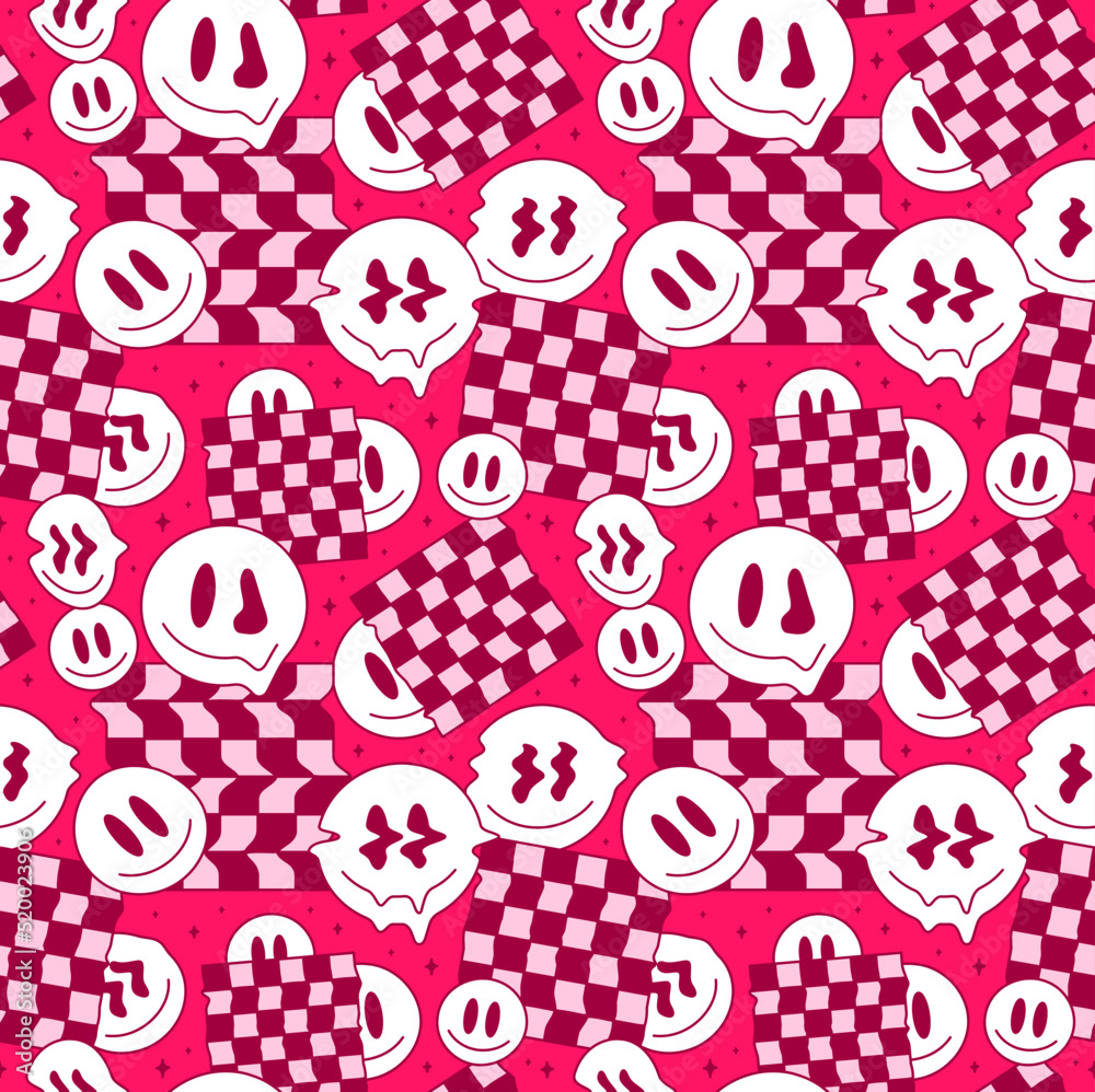 Funny melt smile faces geometry seamless pattern.Vector crazy cartoon ...