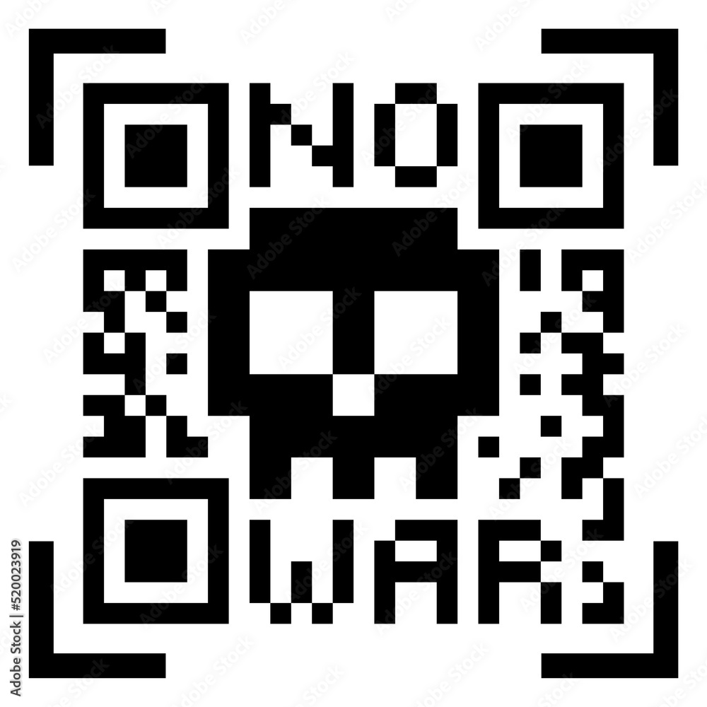 vector black pixel pattern human skull stylized as qr code. text "no ...