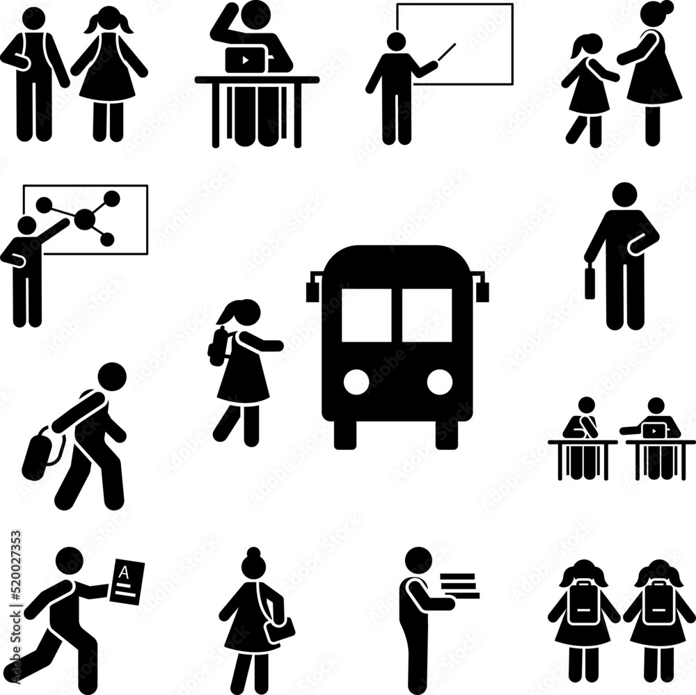 Girl student go bus school pictogram icon in a collection with other ...