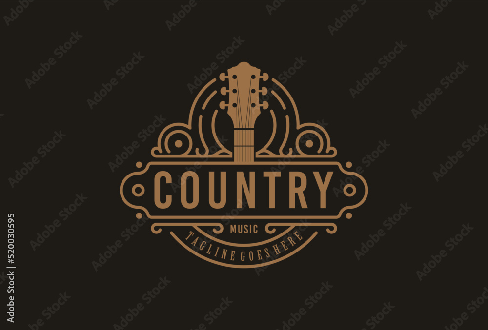Country Guitar Music Western Vintage Retro Saloon Bar Cowboy logo ...