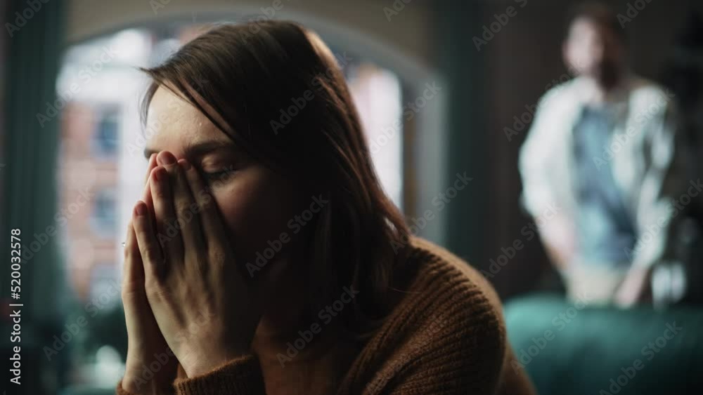 Portrait of Sad Crying Woman being Harrased and Bullied by Her Partner. Couple Arguing and ...
