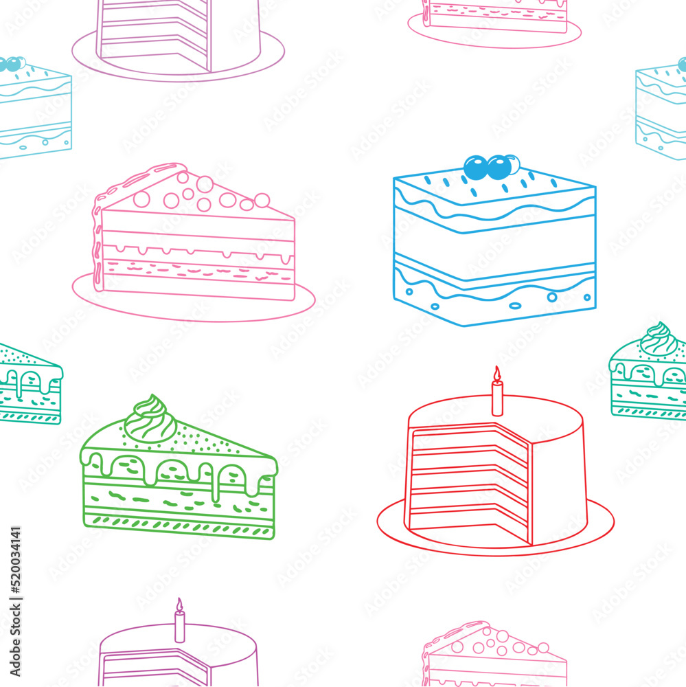 cake seamless pattern line art Stock Vector | Adobe Stock