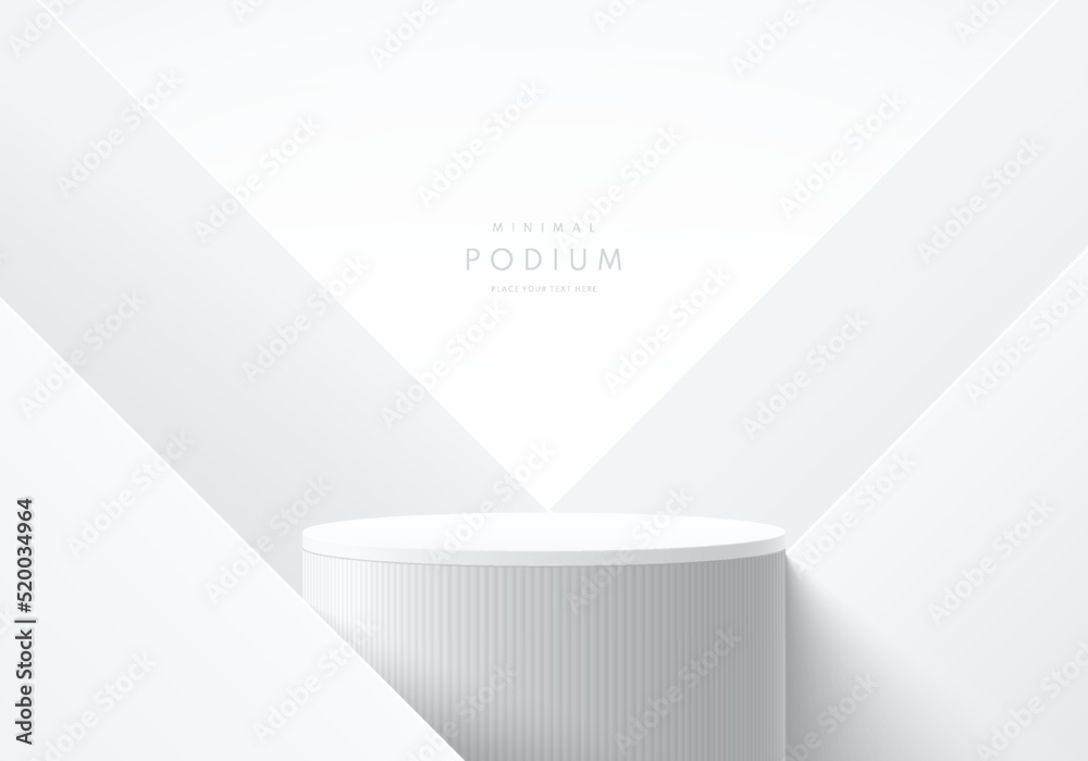 Realistic white, gray 3D cylinder stand podium with triangle overlap ...