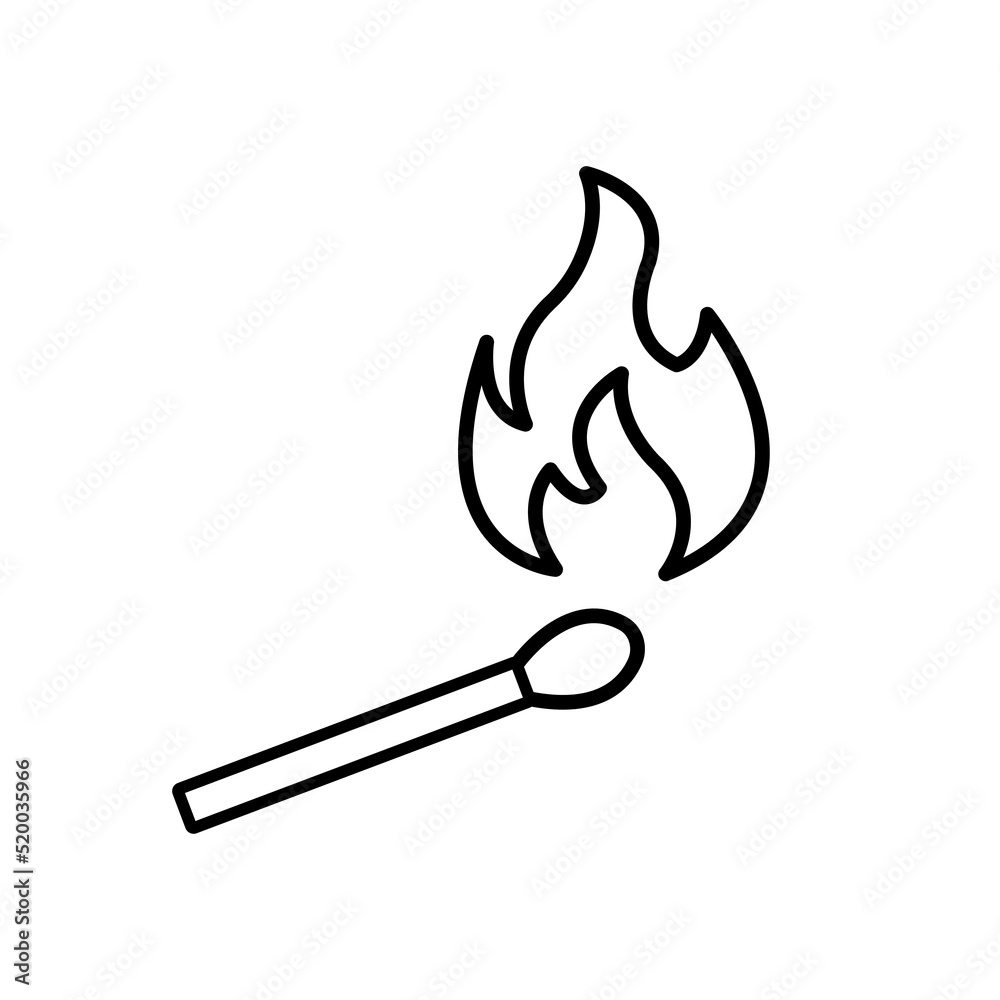 The match is burning. Danger symbol and flammable object. Isolated ...
