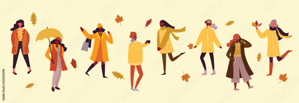 Vector illustration in flat design of autumn season background with ...